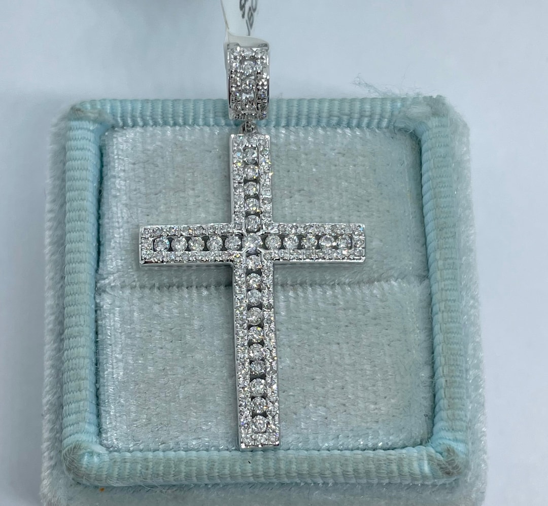 Diamond Cross Necklace, Square Diamond Cross 14K White Gold, Round ...