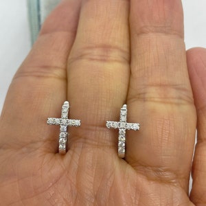 Diamond Cross Earrings, Hoop Cross Earrings, Cross Diamond Earrings ...