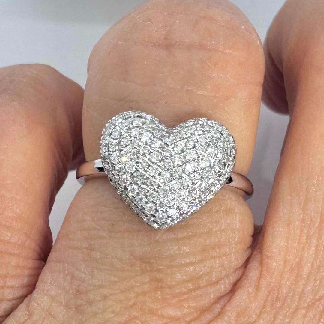 Diamond Heart Ring, 14K White Gold Heart Diamond Ring, Heart Promise ...