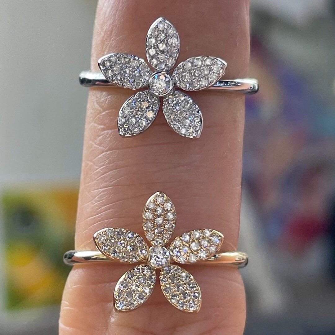 Diamond Flower Ring, Floral Diamond Ring, Dainty Flower Ring, Dainty ...