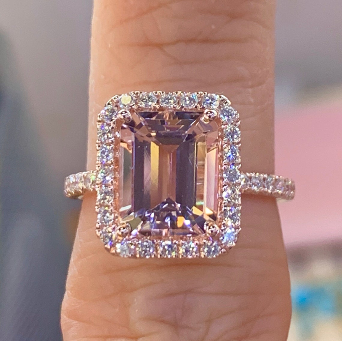 Emerald Cut Morganite Engagement Ring 14K Rose Gold Morganite - Etsy
