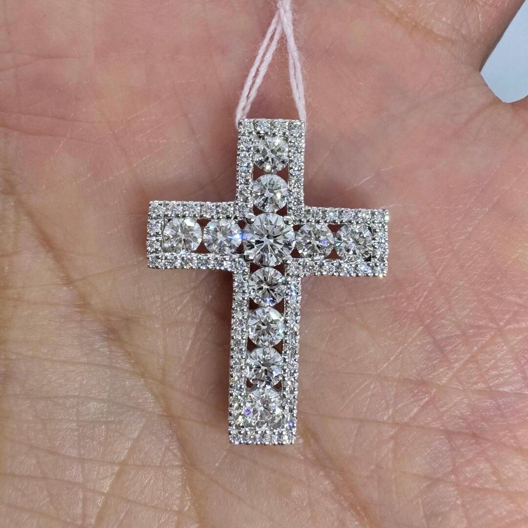 Diamond Cross Necklace, Square Diamond Cross 18K White Gold, Round ...