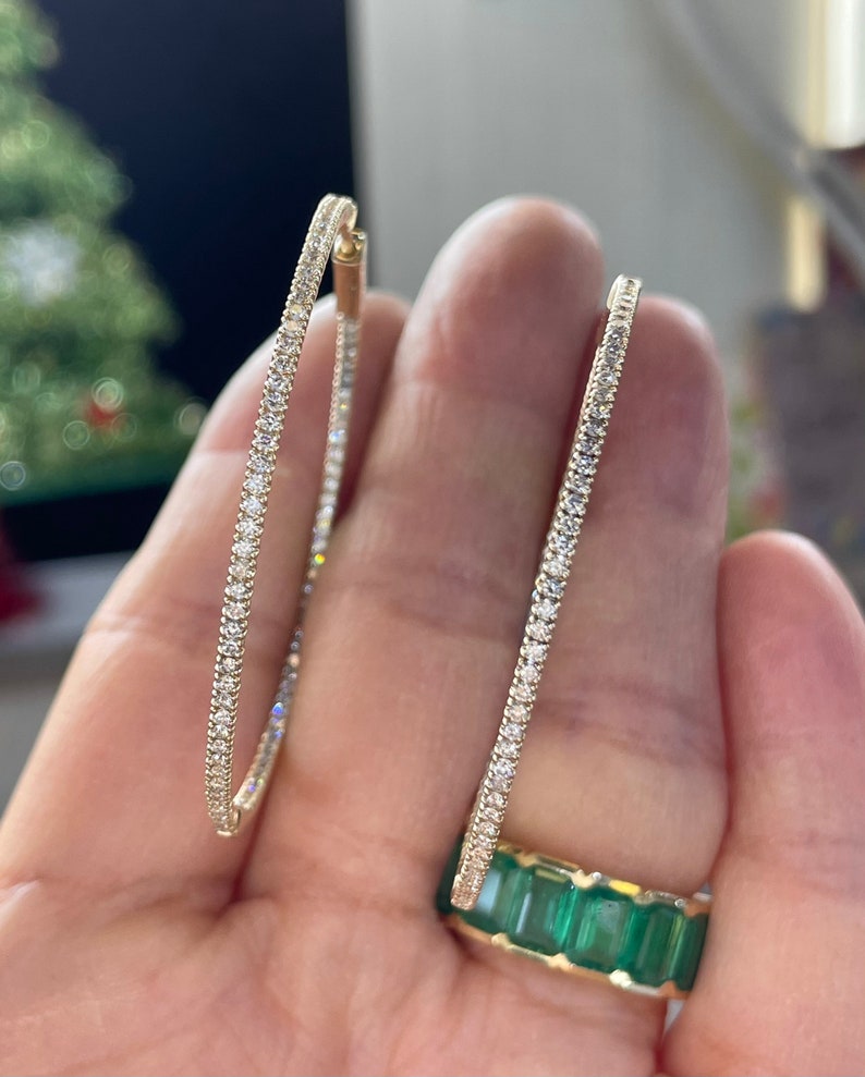 Chic Diamond Hoop Earrings Big Diamond Hoop Earrings 2 Thin | Etsy