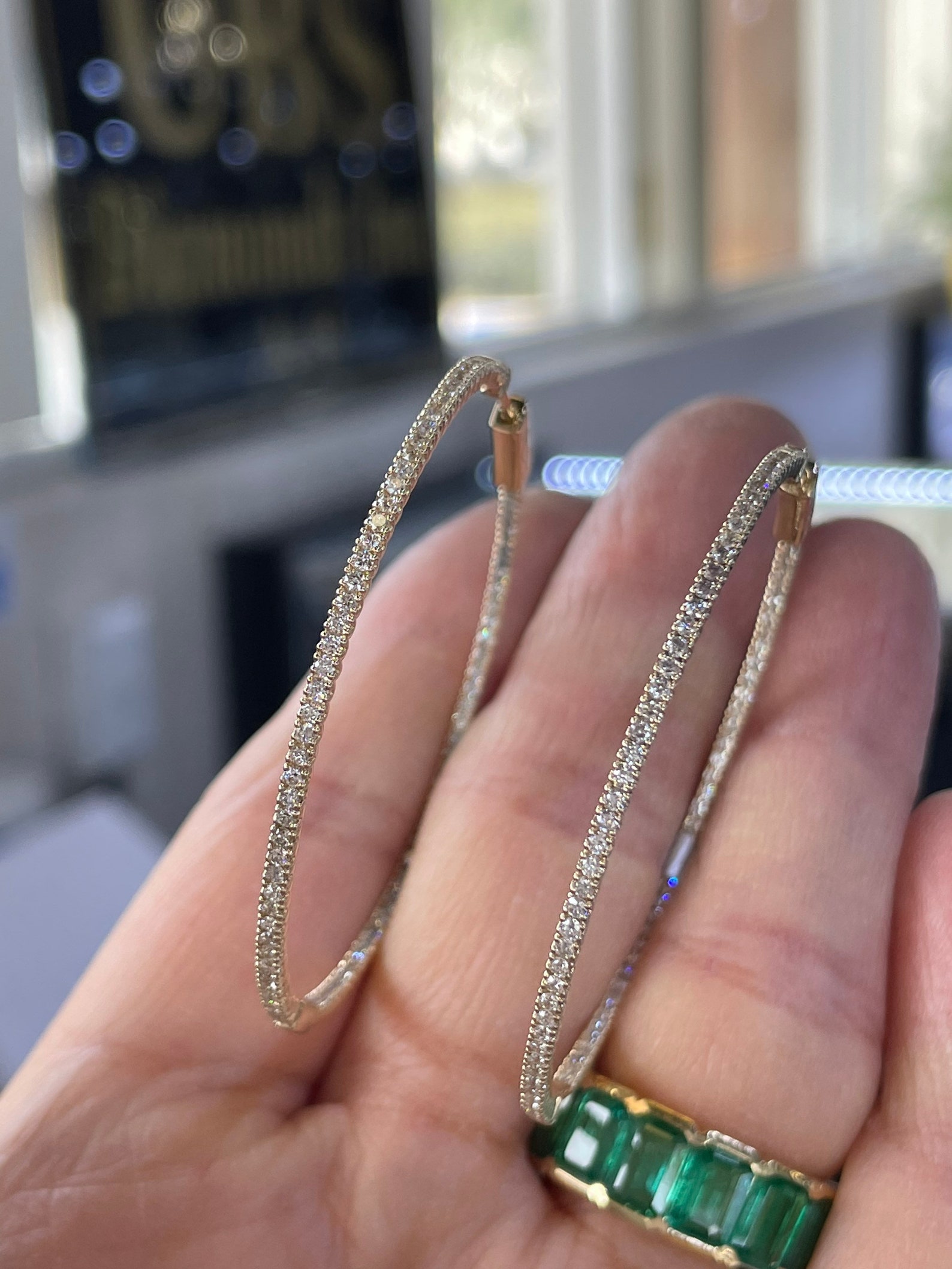 Chic Diamond Hoop Earrings Big Diamond Hoop Earrings 2 Thin | Etsy