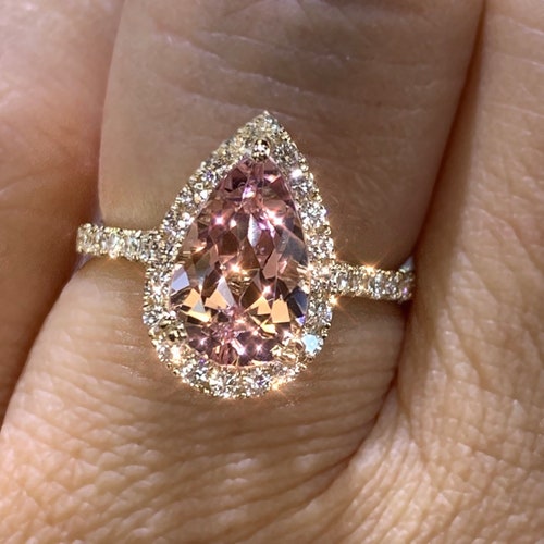 Pear Morganite Ring 14K Rose Gold Pear Cut Morganite - Etsy