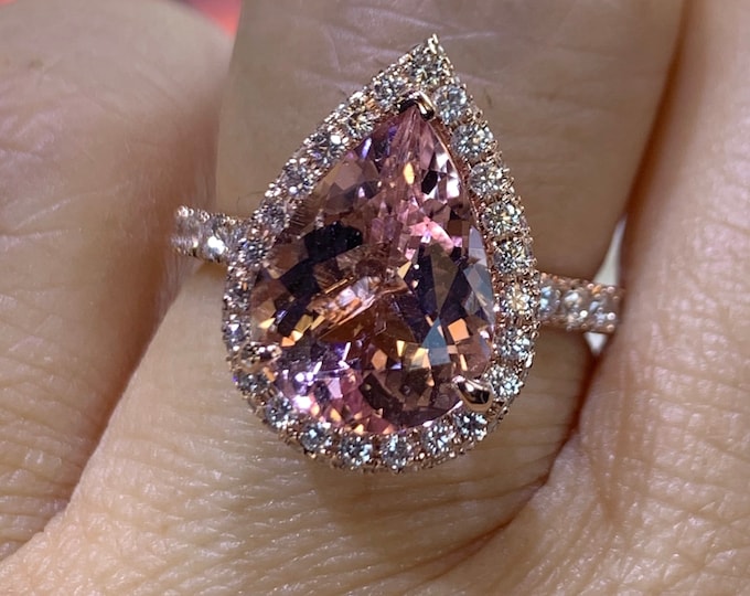 Pink Morganite Engagement Ring Pear Shape Morganite Ring | Etsy