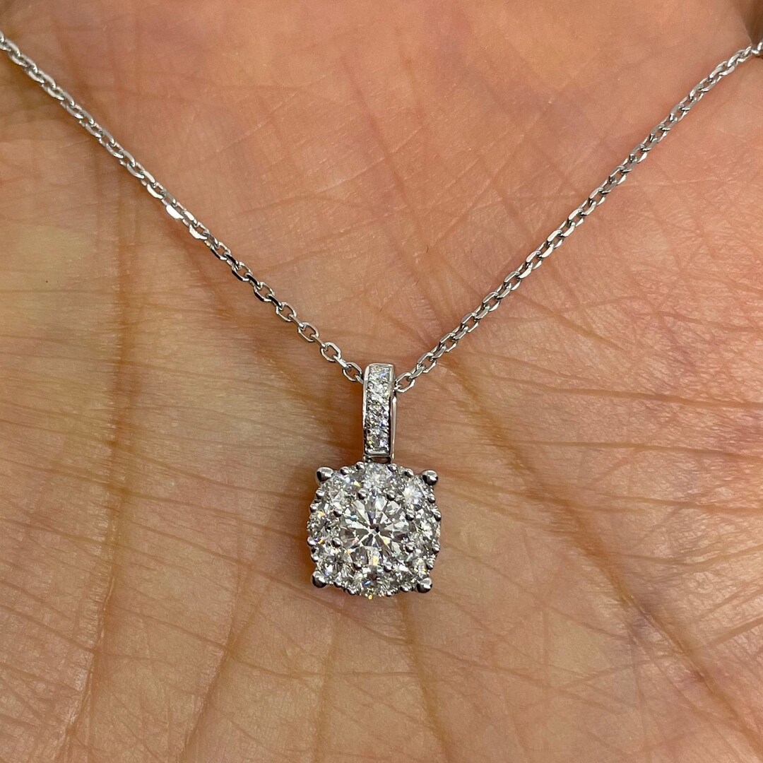 Diamond Solitaire Pendant, White Gold Diamond Pendant Necklace, Simple ...