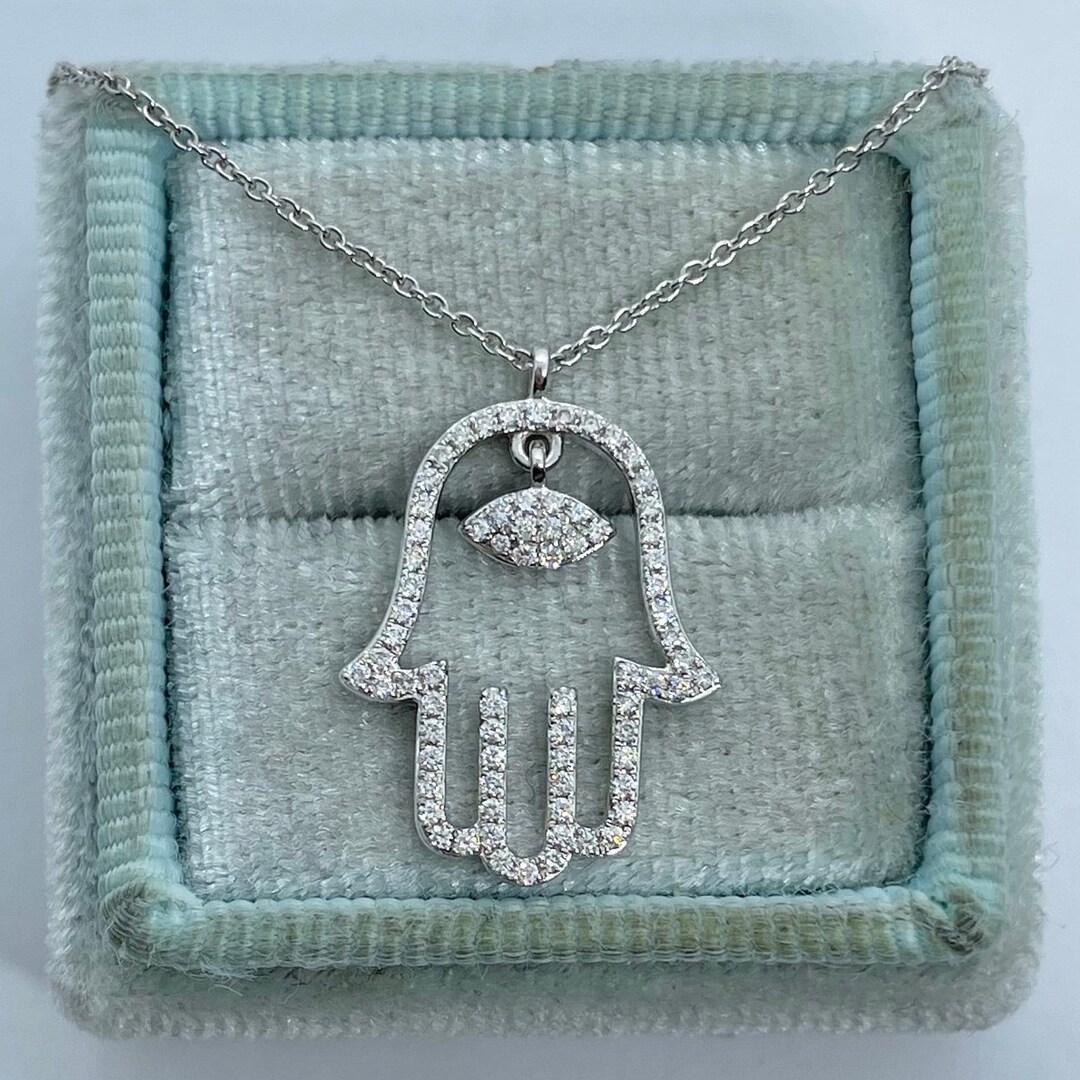 Hamsa Hand 14K White Gold, Diamond Hamsa Pendant, Hamsa Necklace - Etsy