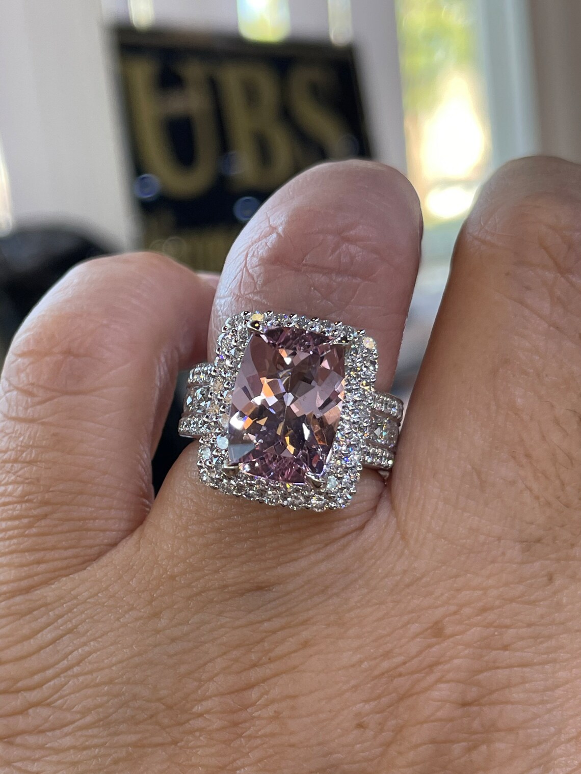 Cushion Cut Morganite Ring 18K White Gold Halo Morganite - Etsy