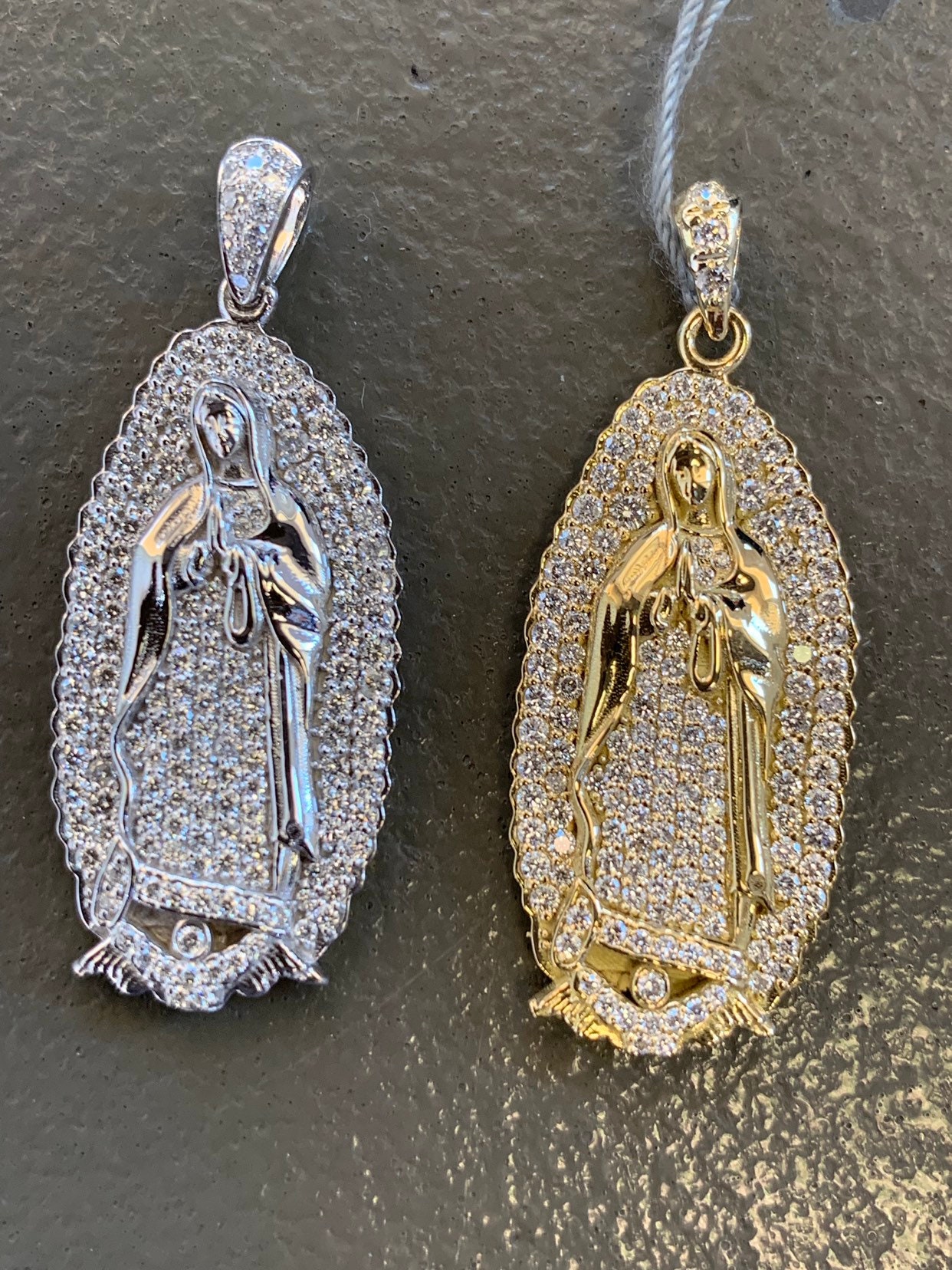 14K Gold Lady of Guadalupe Diamond Pendant, Religious Medallion (1.15 ...