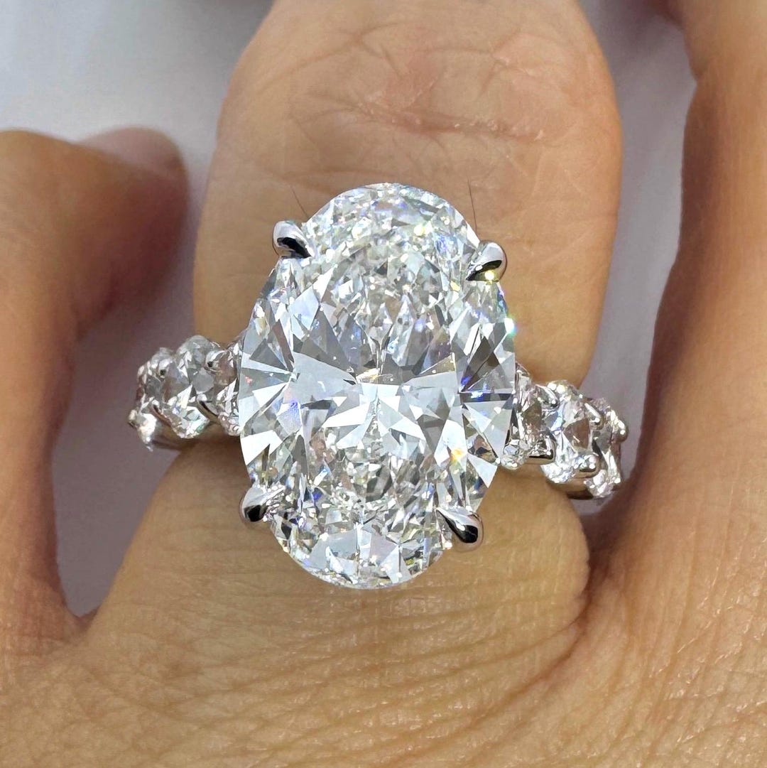 Oval Lab Grown Diamond Engagement Ring, 7 CT Center, 14K White Gold ...