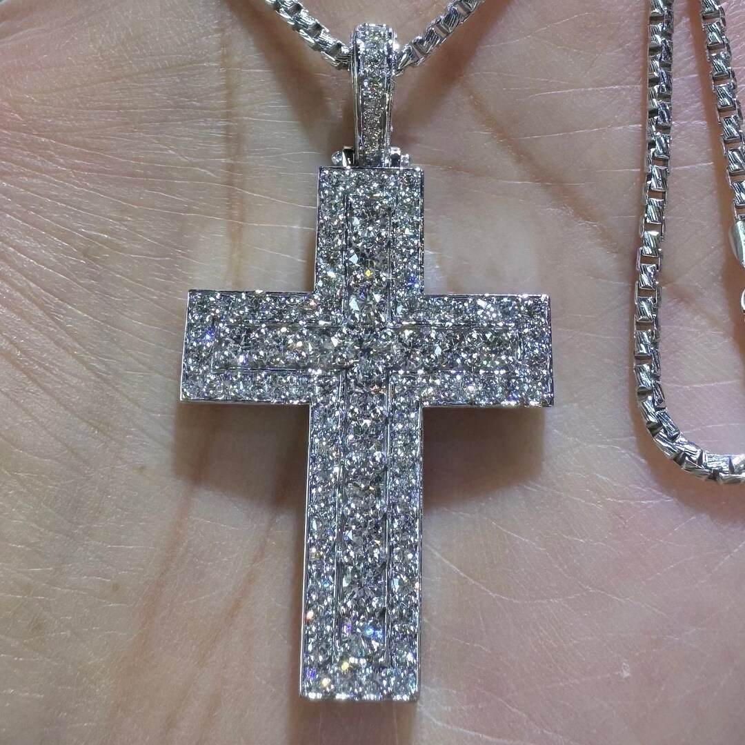 Cross Diamond Pendant, Man Cross Necklace, Mens Diamond Cross Necklace ...