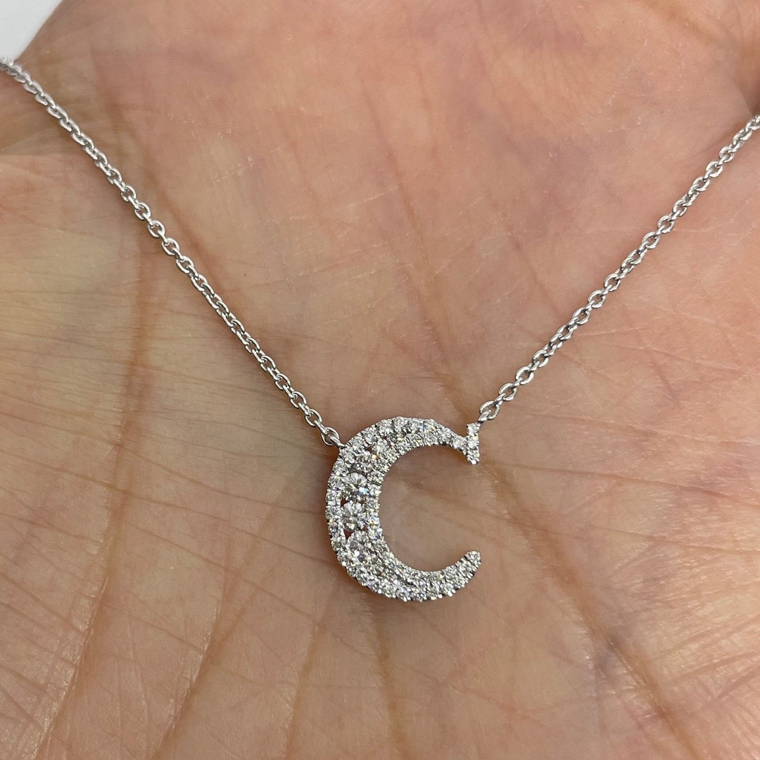 Initial C Necklace, Diamond C Pendant, Small Initial Pendant, Diamond ...