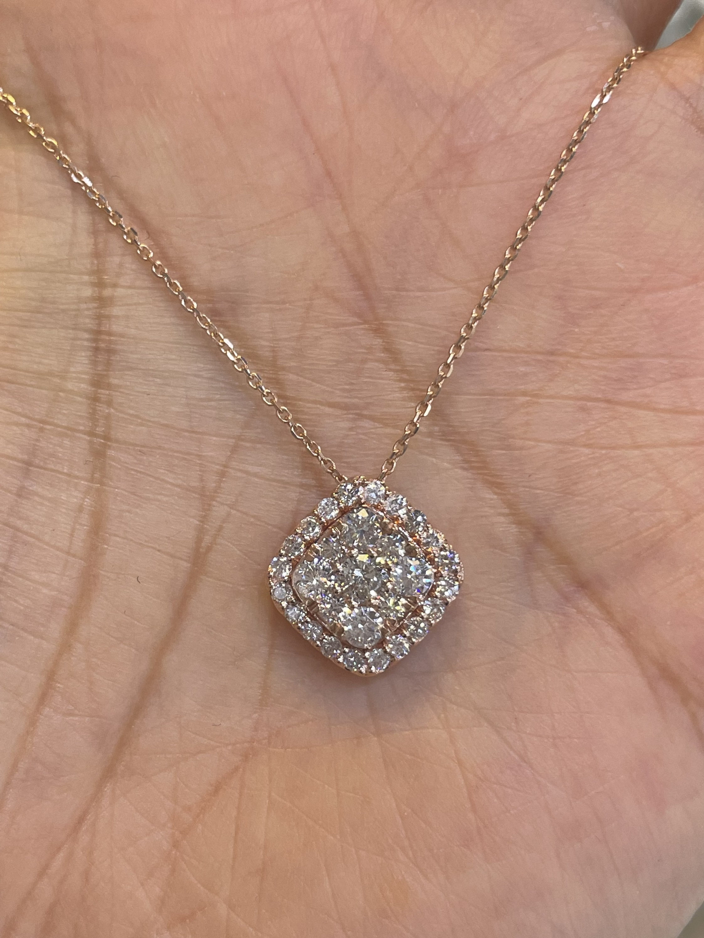 Rose Gold Diamond Necklace Square Diamond Pendant 14K Rose - Etsy