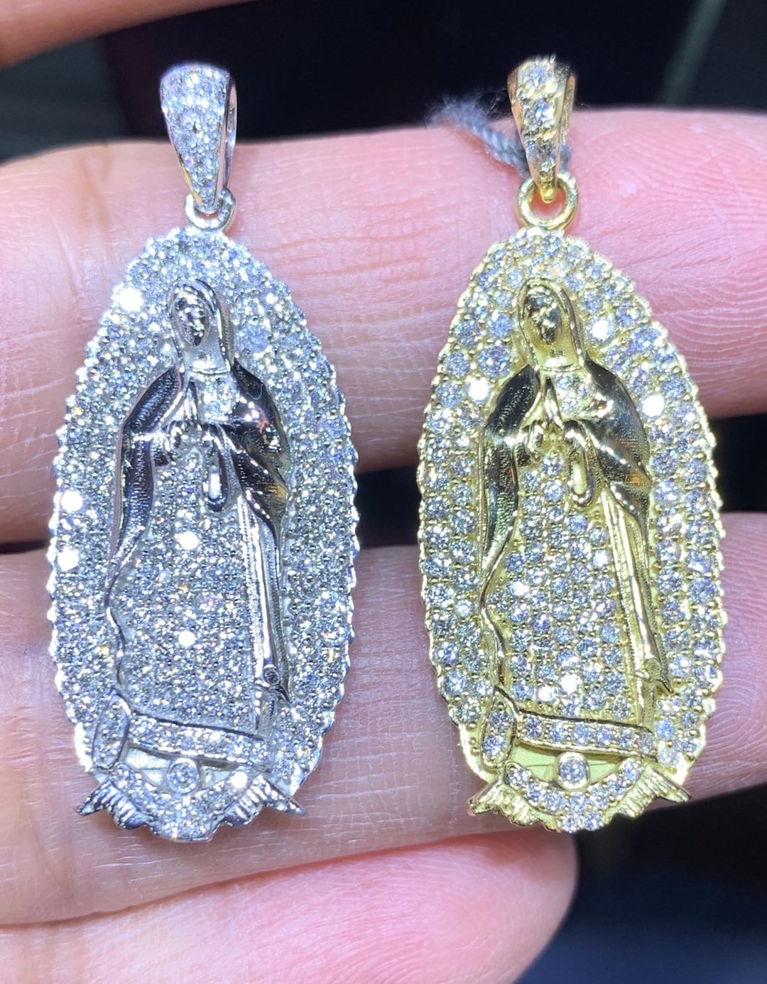 14K Gold Lady of Guadalupe Diamond Pendant, Religious Medallion (1.15 ...