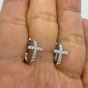 Diamond Cross Earrings, Hoop Cross Earrings, Cross Diamond Earrings ...