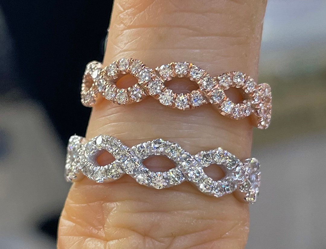 Diamond Infinity Wedding Band, 14K Solid Gold Infinity Band, Braided ...