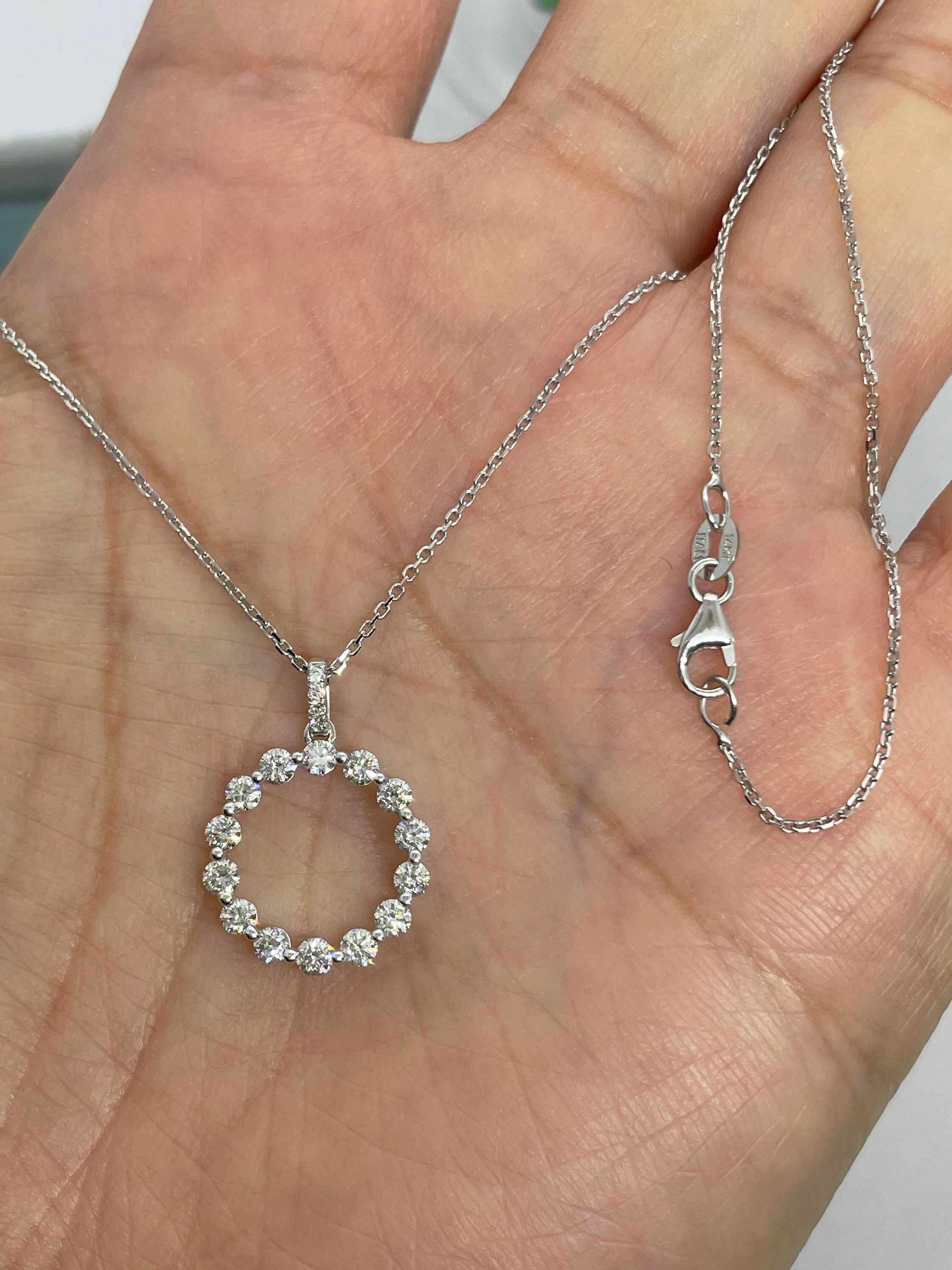 Circle Diamond Necklace 18K White Gold Circle Diamond - Etsy