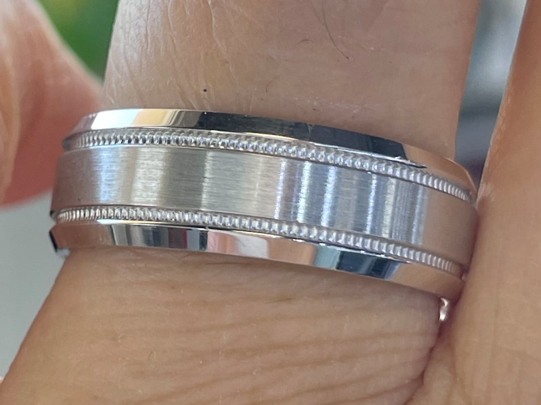 Comfort Fit Mens Wedding Band, 14K White Gold Band 7mm, Men White Gold ...