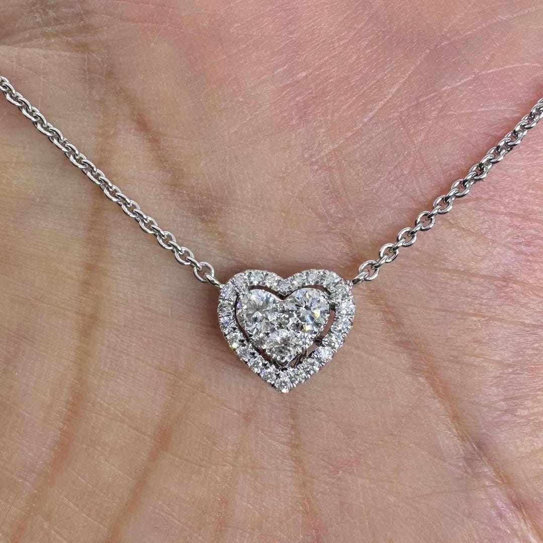 Diamond Heart Solitaire Necklace, Diamond Heart Necklace, Heart Pendant ...