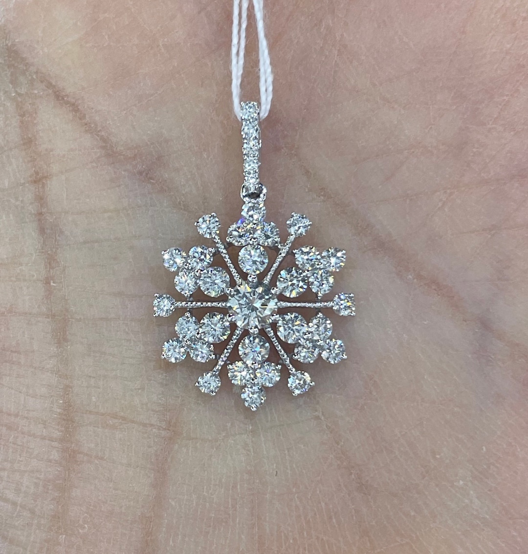 Diamond Snowflake Pendant Diamond Snowflake Necklace 18K - Etsy