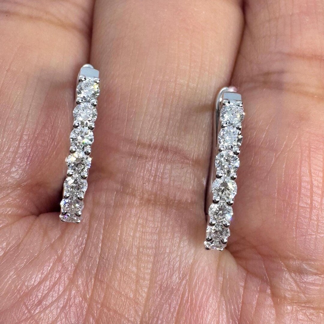 Diamond Hoop Earrings, Diamond Earrings White Gold, 18K White Diamond ...