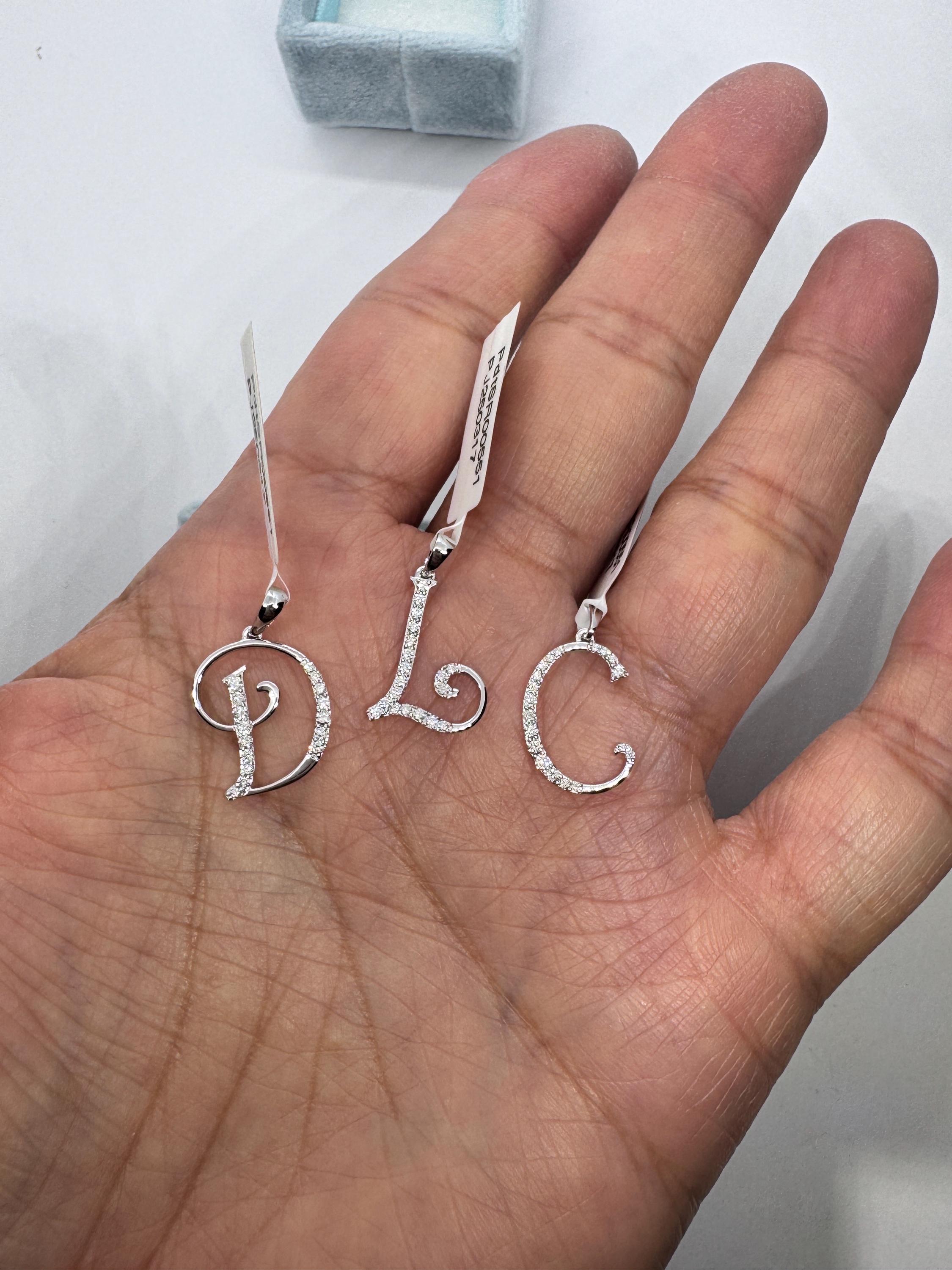 14K White Gold Diamond Initial Pendant, Initial Necklace, Diamond ...