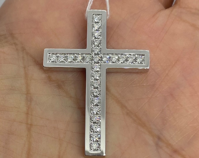Men Diamond Cross, 18K White Gold Diamond Cross Necklace, Natural ...