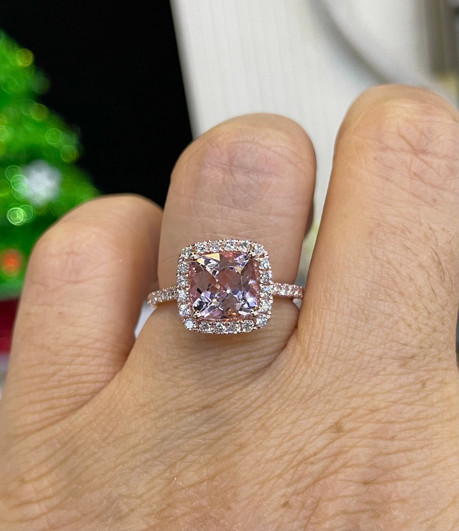 Cushion Cut Morganite, Genuine Cushion Morganite Ring, 14K Rose Gold ...