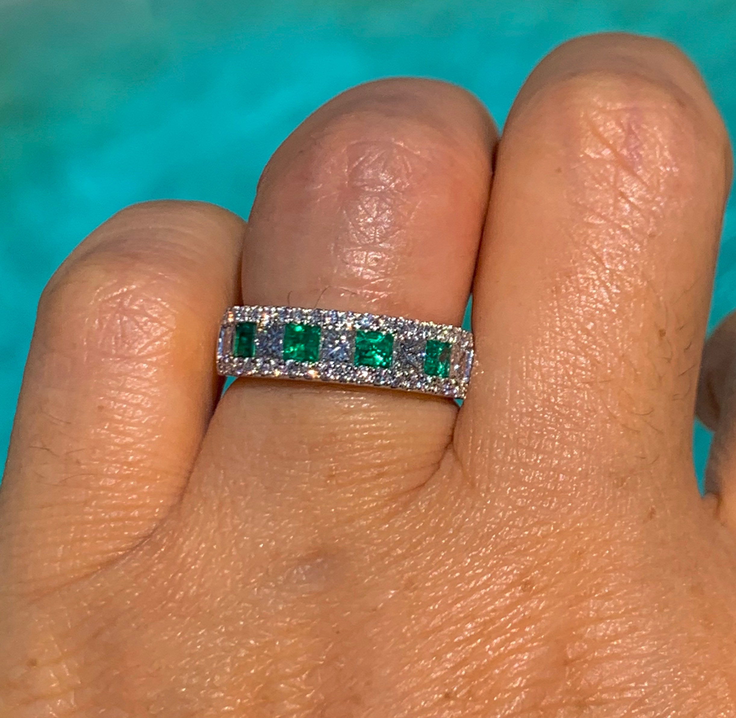Emerald Diamond Band Genuine Emerald and Diamond Ring White - Etsy