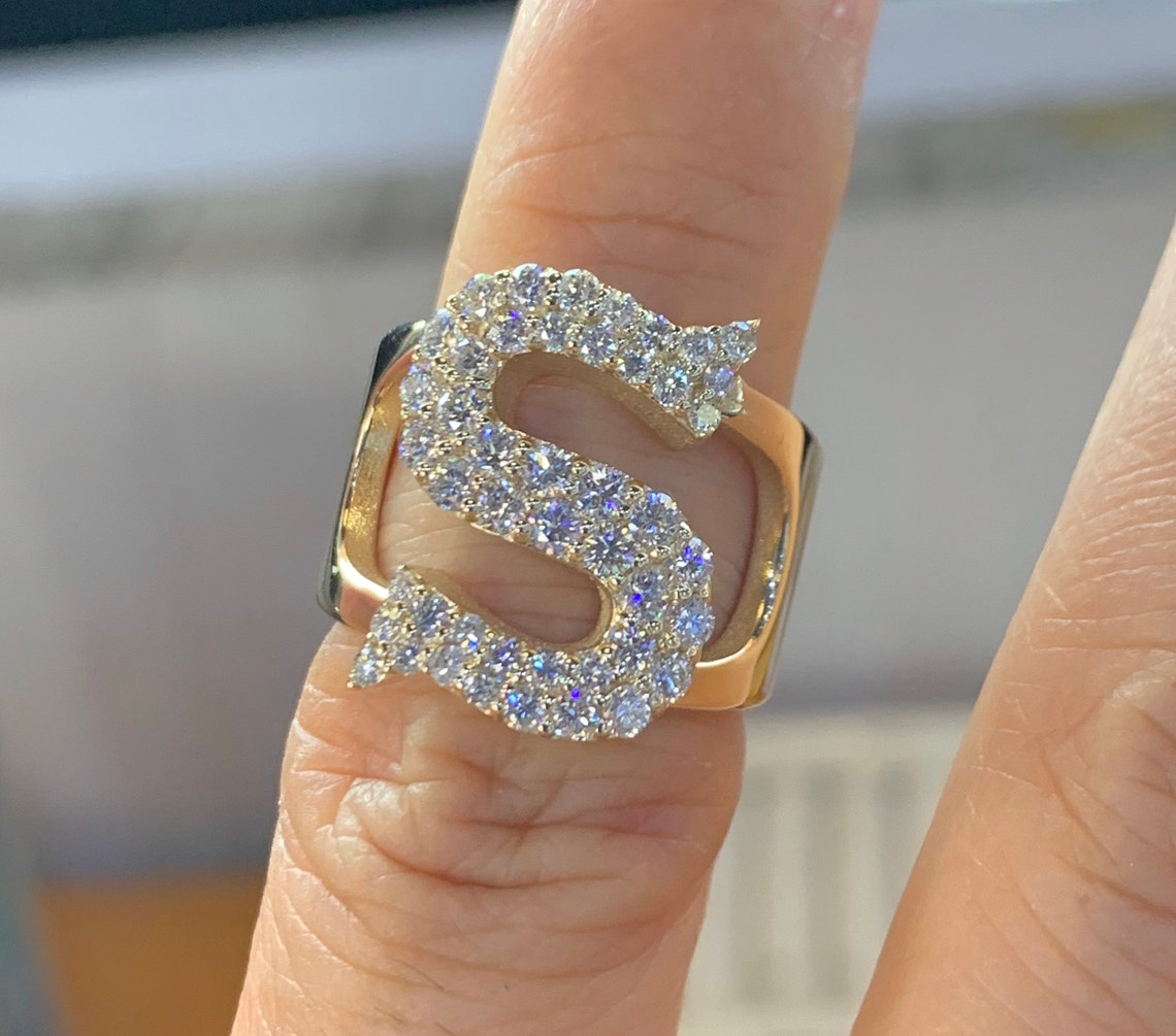 Anillo inicial S Anillo inicial de diamante Anillo inicial - Etsy España