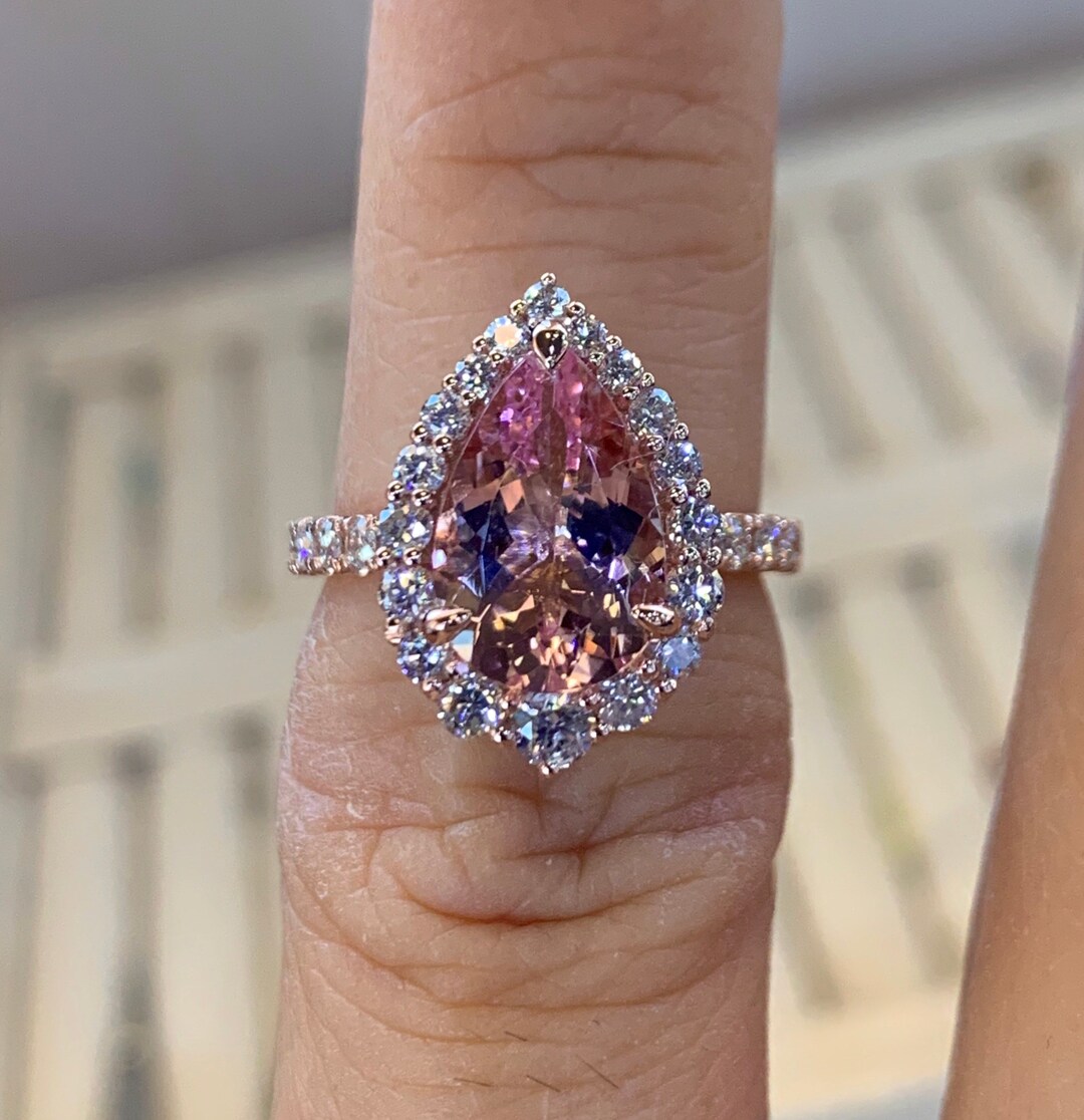 Morganite Wedding Ring, Pear Shape Morganite Engagement Ring, Stunning ...