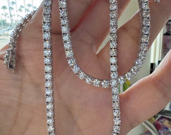 Lab Grown Tennis Necklace Diamond Necklace Diamond Chain Men 22 Carats 14K White Gold Etsy