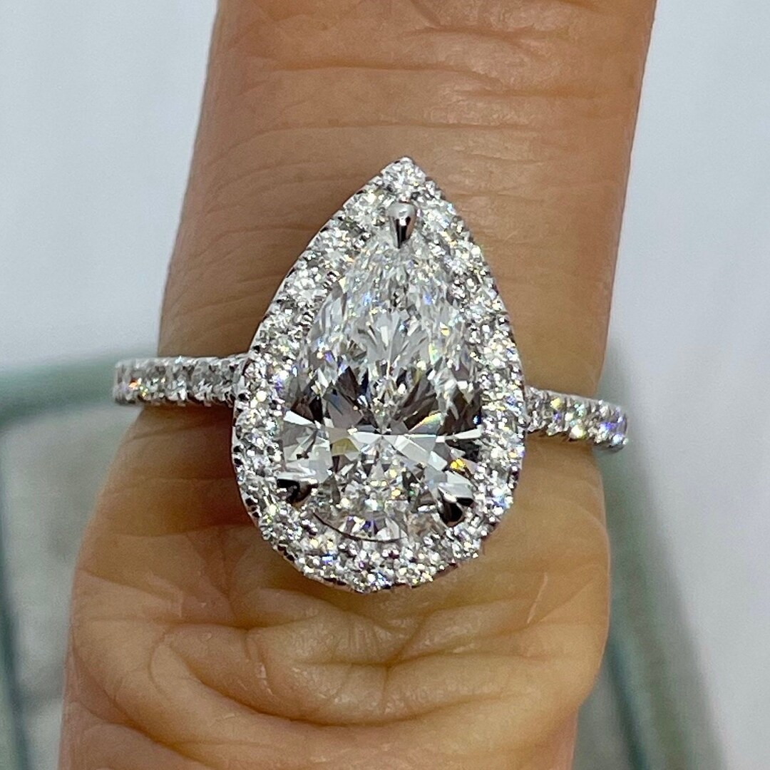Pear Solitaire Diamond Ring, Lab Grown Pear Ring, Pear Halo Ring ...
