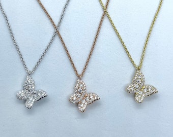 14K Gold Diamond Butterfly Necklace/dainty Butterfly - Etsy