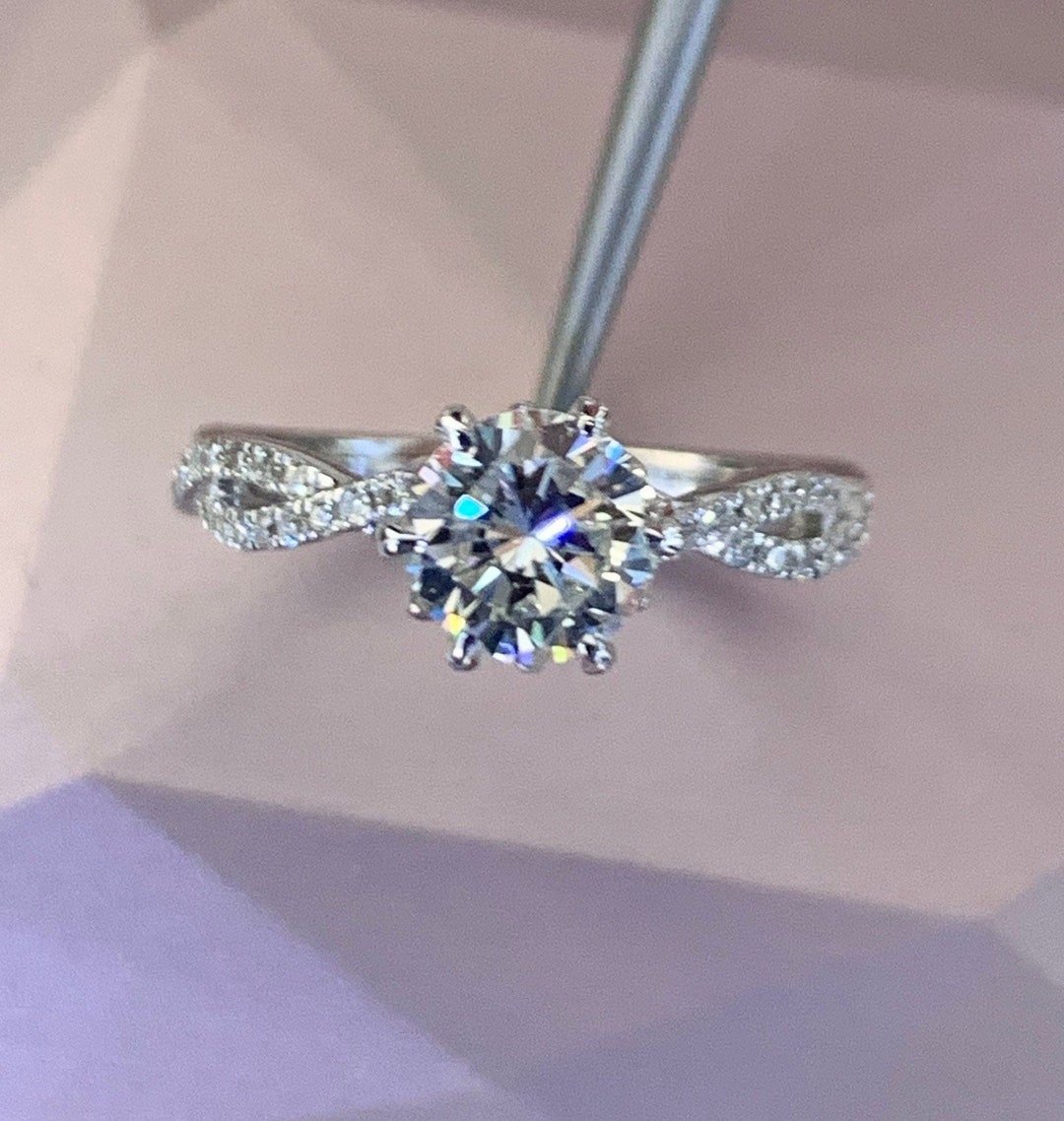 Round Diamond Engagement Ring, Diamond Infinity Wedding Ring, 18K White ...