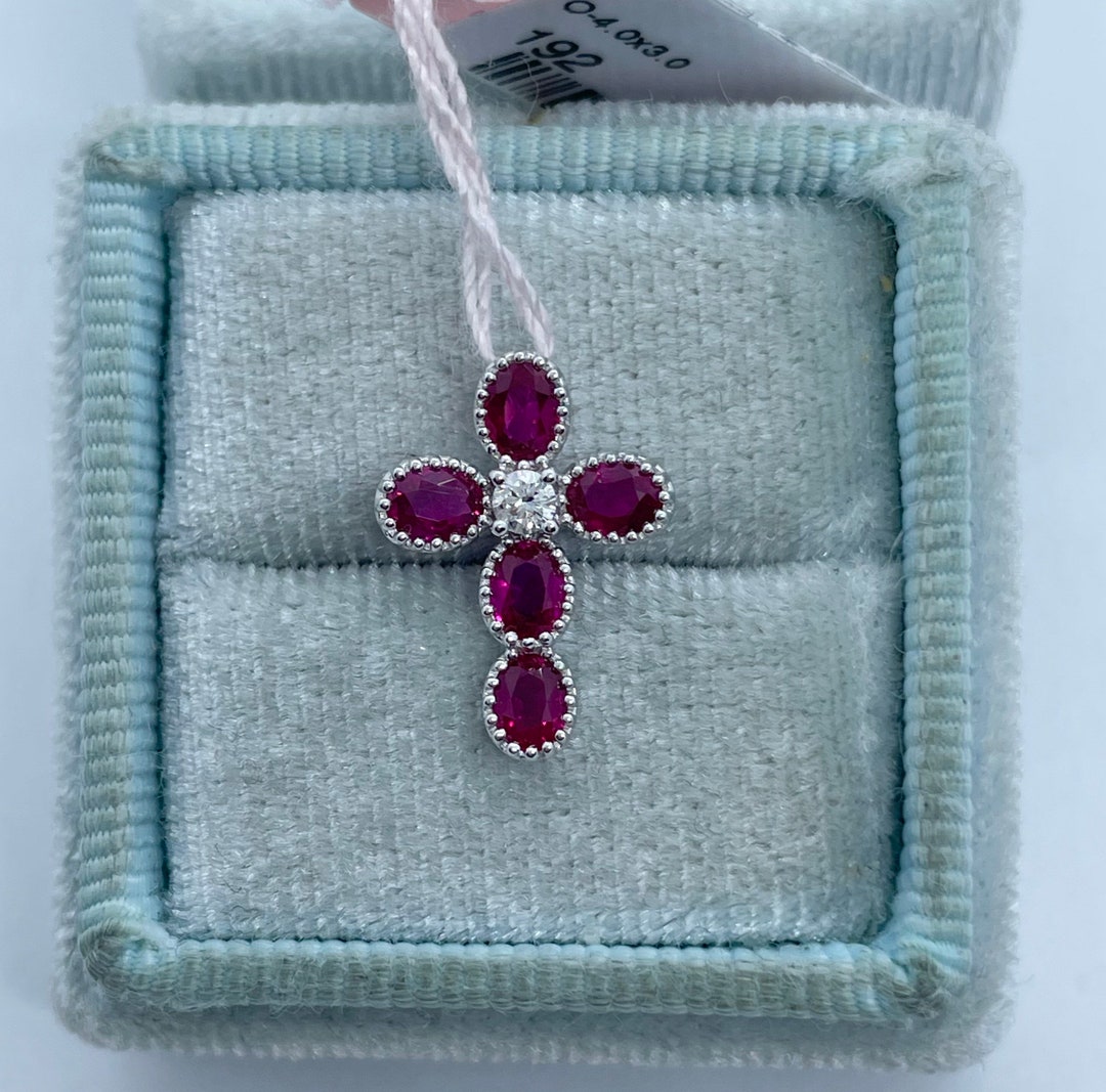 Ruby Cross Pendant Ruby Cross Necklace White Gold Ruby - Etsy