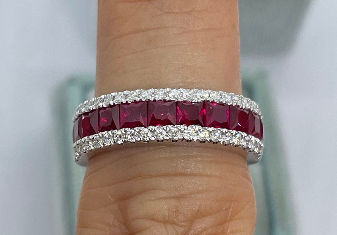 Ruby Diamond Band, Ruby and Diamond Wedding Band, 18K White Gold ...
