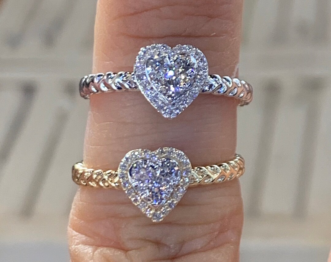 Dainty Heart Ring Diamond Heart Ring Heart Ring Gold White - Etsy