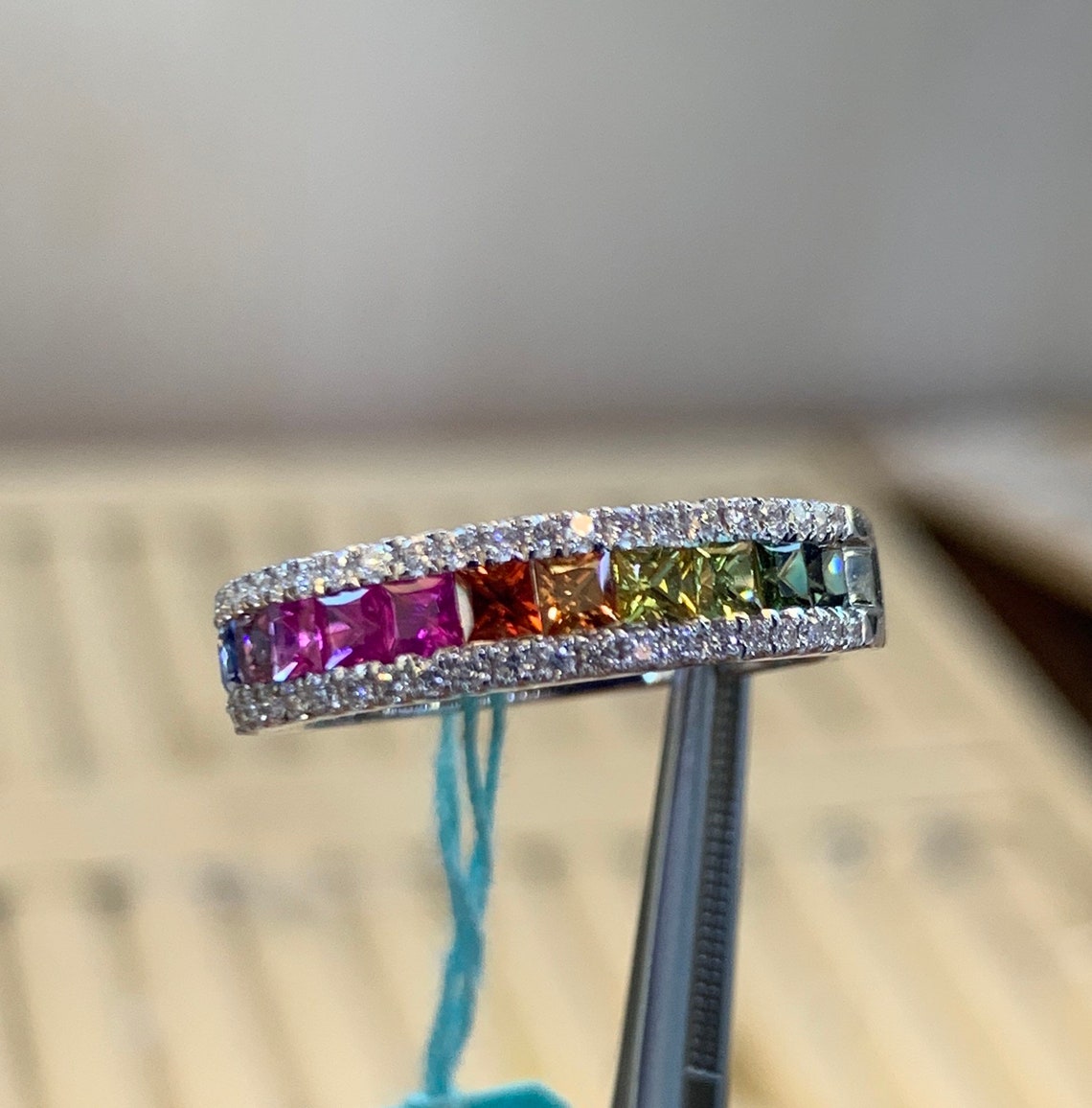 Rainbow Sapphire and Diamond Ring 18K White Gold Multicolor - Etsy