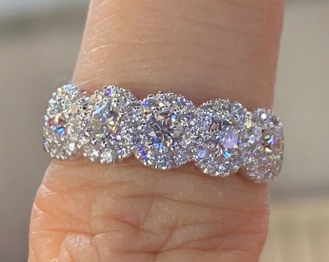 5 Diamond Ring Gold, Diamond Anniversary Band, Round Halo Diamond Band ...