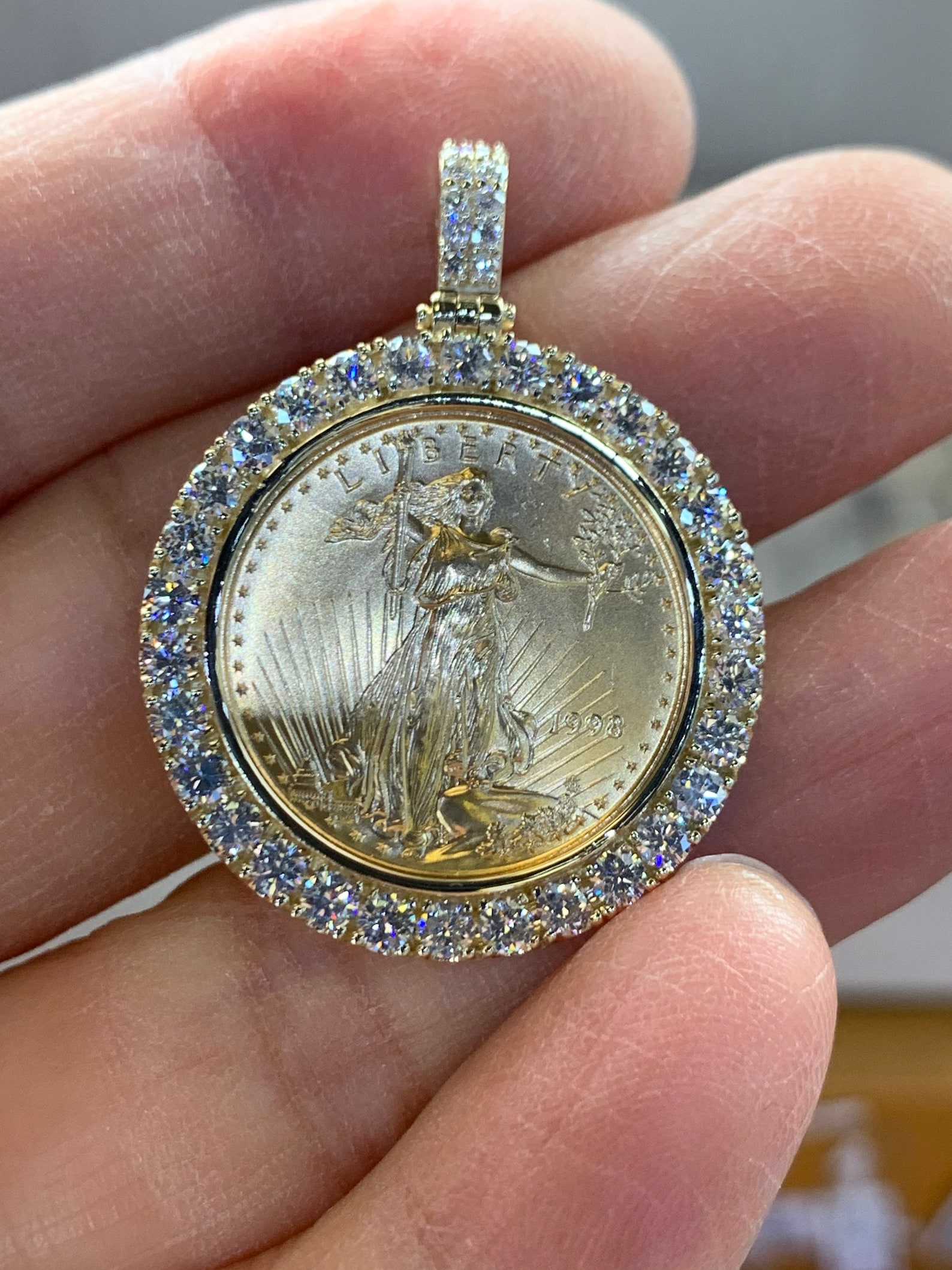 Diamond Gold Coin Pendant Gold Coin Medallion Necklace - Etsy