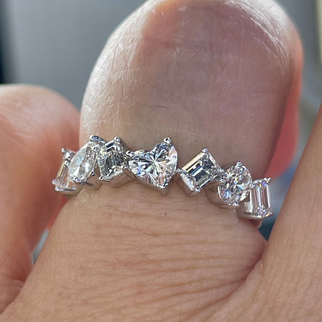 Multi Shape Diamond Ring, Diamond Anniversary Band, 18K White Gold ...