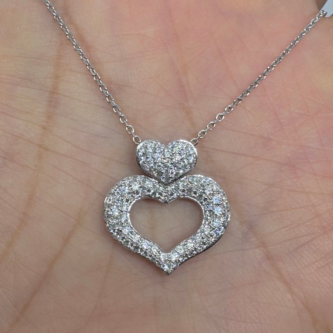 Diamond Heart Pendant, 18K White Gold Diamond Heart Necklace, Heart ...