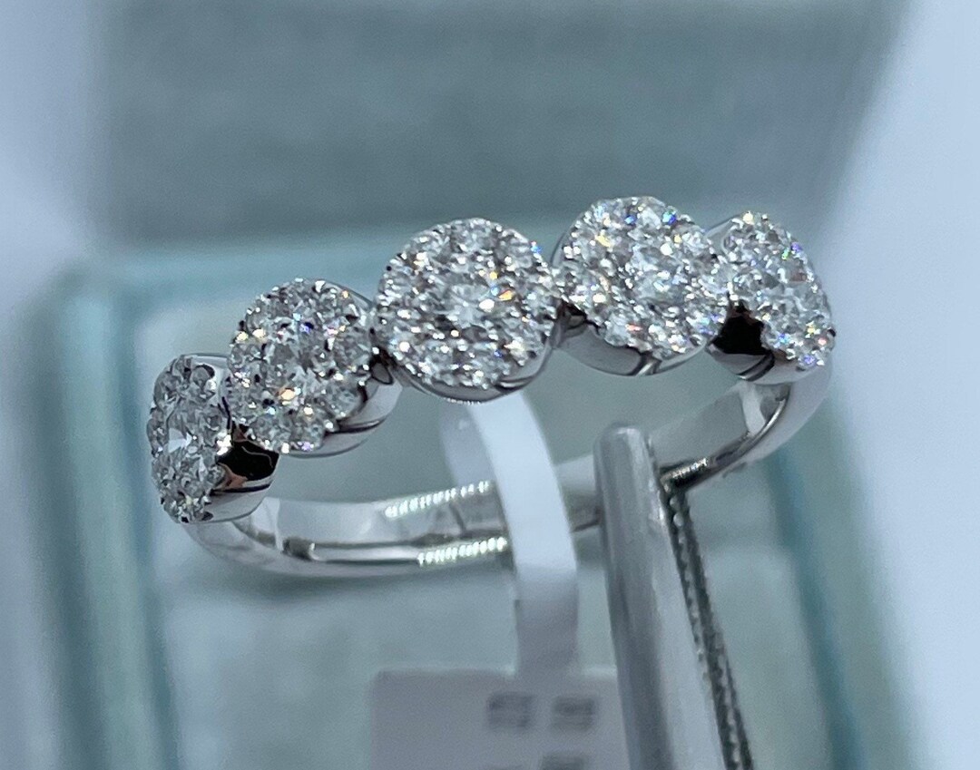 Halo Diamond Band, Round Diamond Band, 18K White Gold 5 Diamond Ring ...