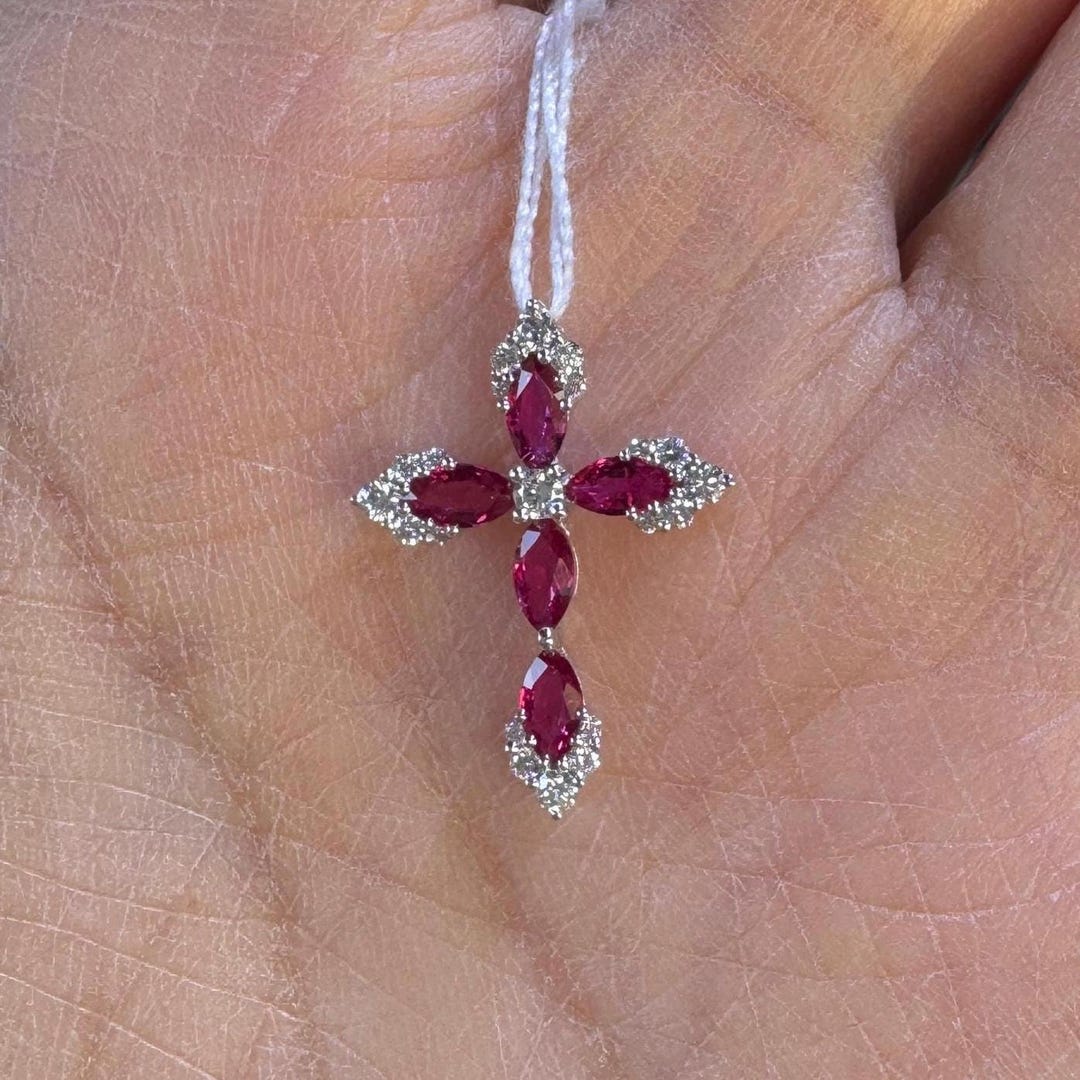 Ruby Cross Pendant, Ruby Cross Necklace, White Gold Ruby Cross, 18K ...