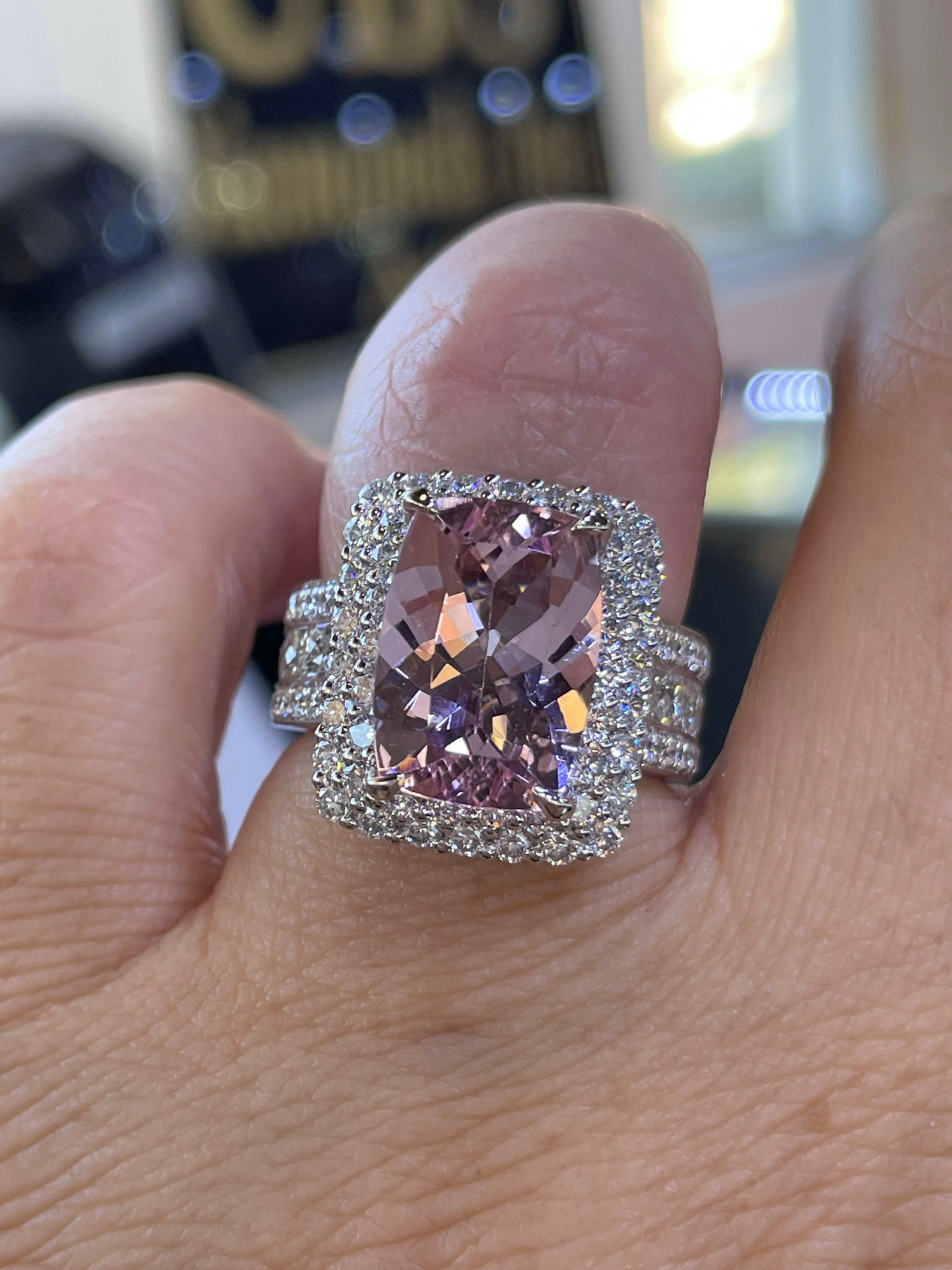 Cushion Cut Morganite Ring 18K White Gold Halo Morganite - Etsy