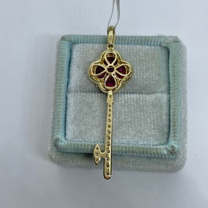 Ruby Key Necklace, 18K Yellow Gold Diamond Key Pendant Charm Necklaces ...