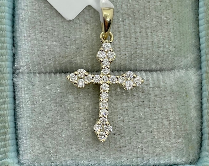 Genuine Diamond Cross, Dainty Diamond Cross Necklace, 14K Yellow Gold ...