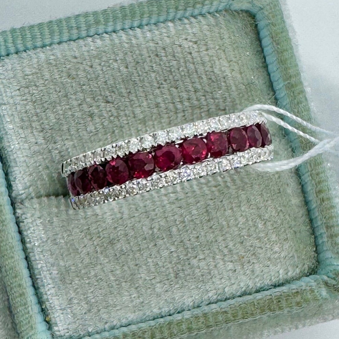 Ruby Diamond Band, Ruby and Diamond Wedding Band, 18K White Gold Ruby ...